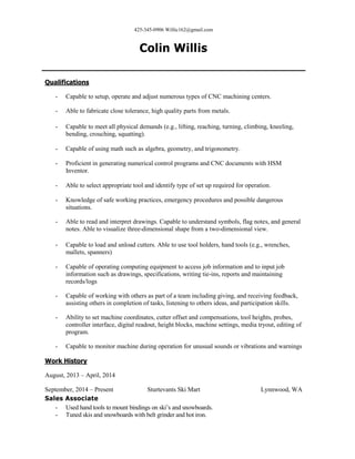 Colin Willis Resume | DOCX | Woodworking | Arts and Crafts