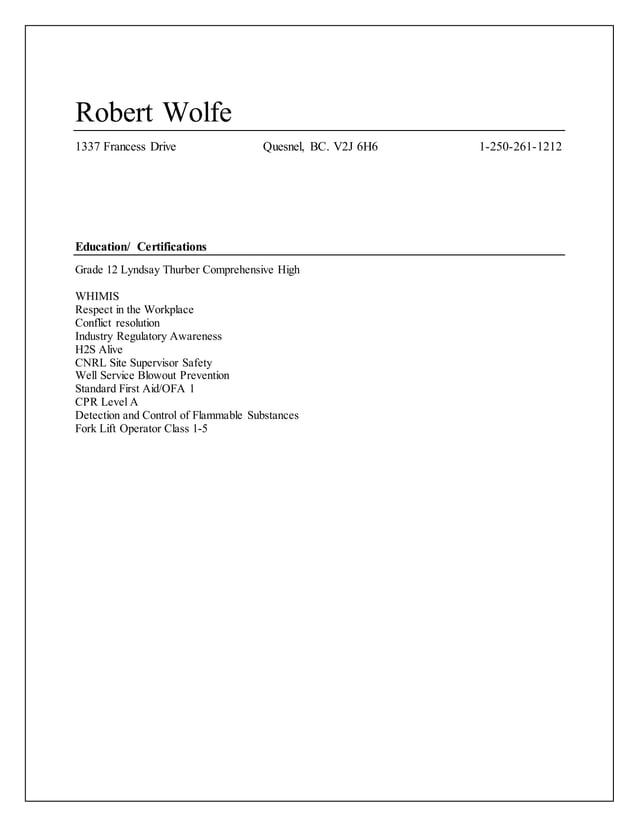 Robert Wolfe. worker resume April 12 | PDF