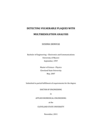 Detecting Vulnerable Plaques with Multiresolution Analysis | PDF