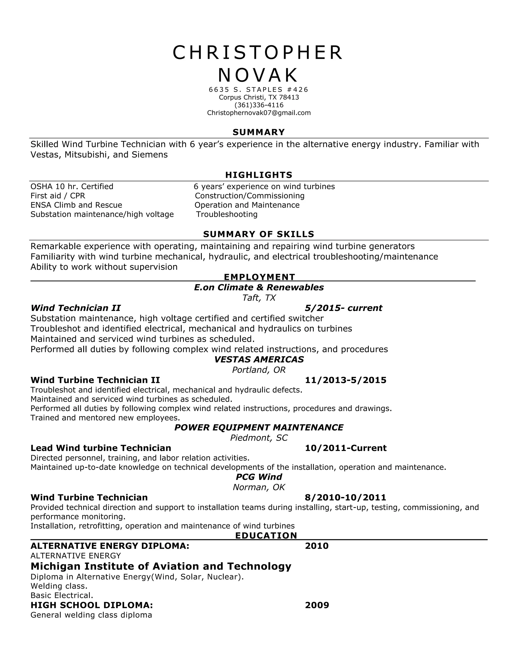 Christopher Novak Resume | PDF