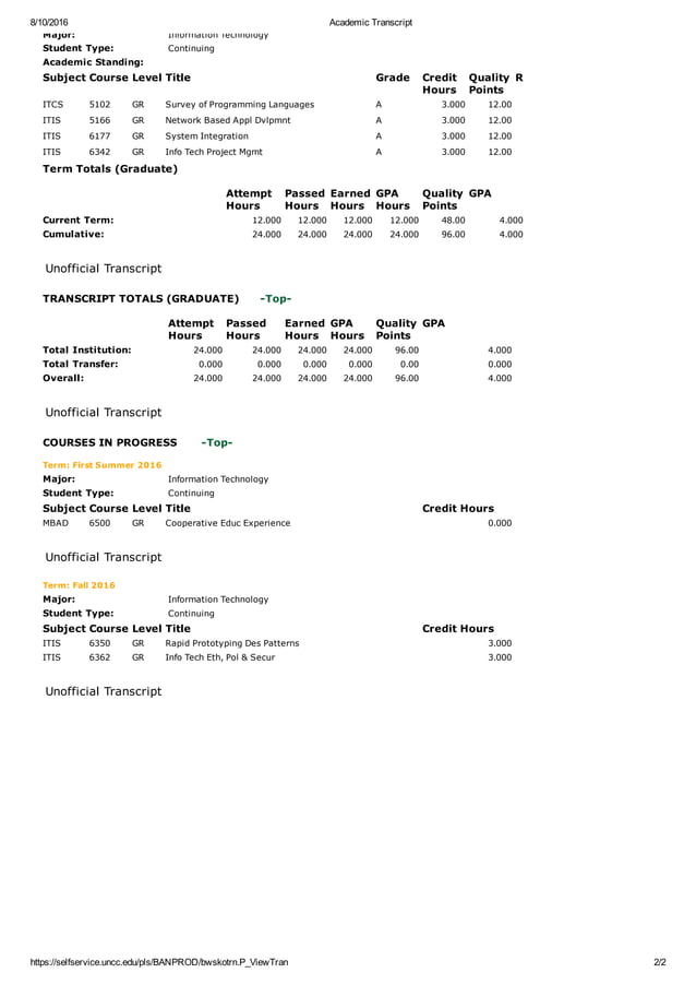 Academic Transcript | PDF | Undergraduate Education | College Education
