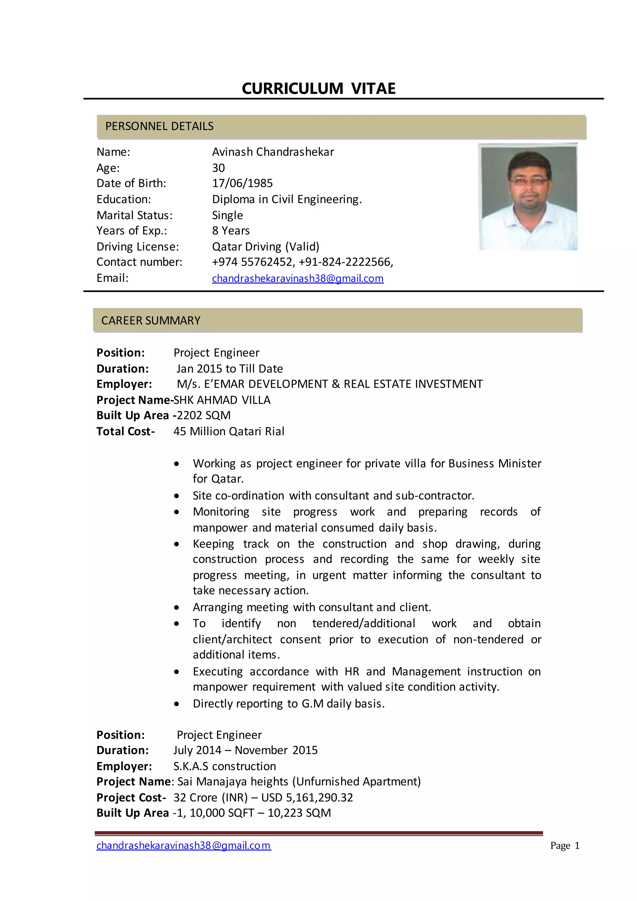 avinash chandrashekar-CV | DOCX