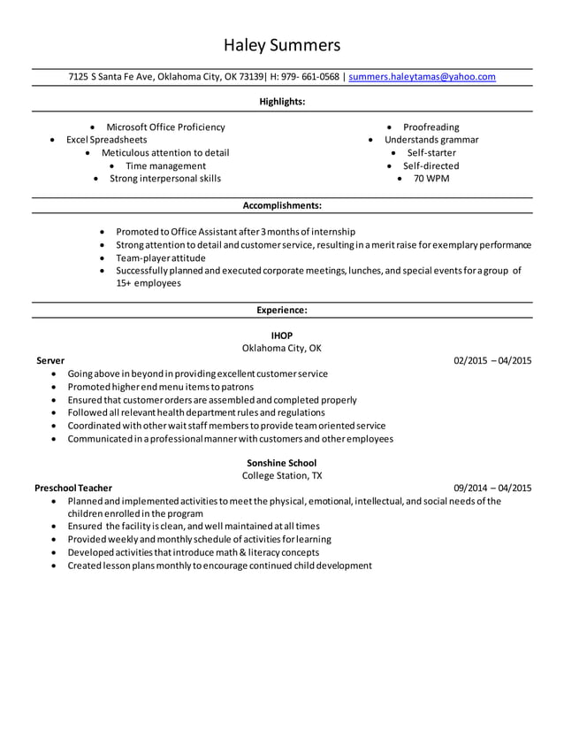 HALEY SUMMERS RESUME 2015 | PDF