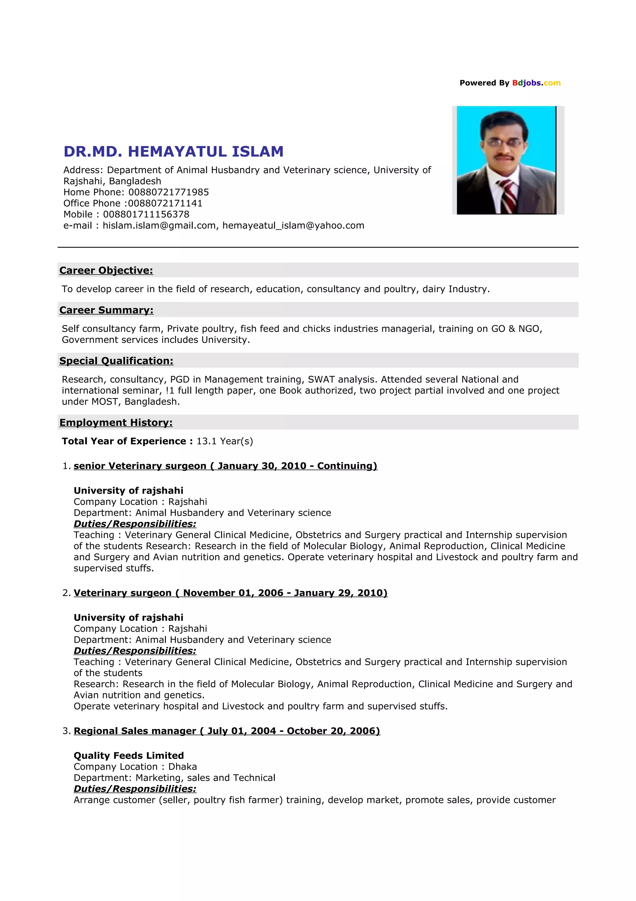 Dr.Md._Hemayatul_Islam_CV-1 | DOC | Agriculture | Industries