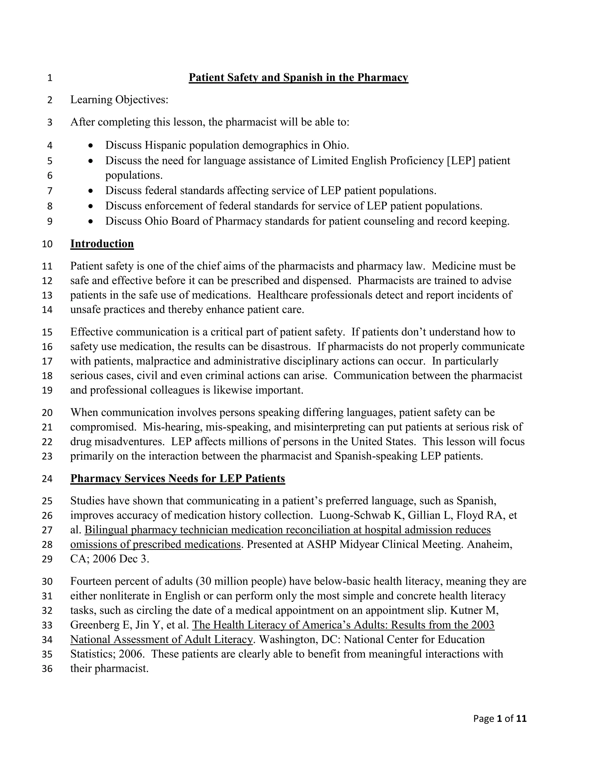 lesson - Patient Safety and Spanish in the Pharmacy - to post | PDF