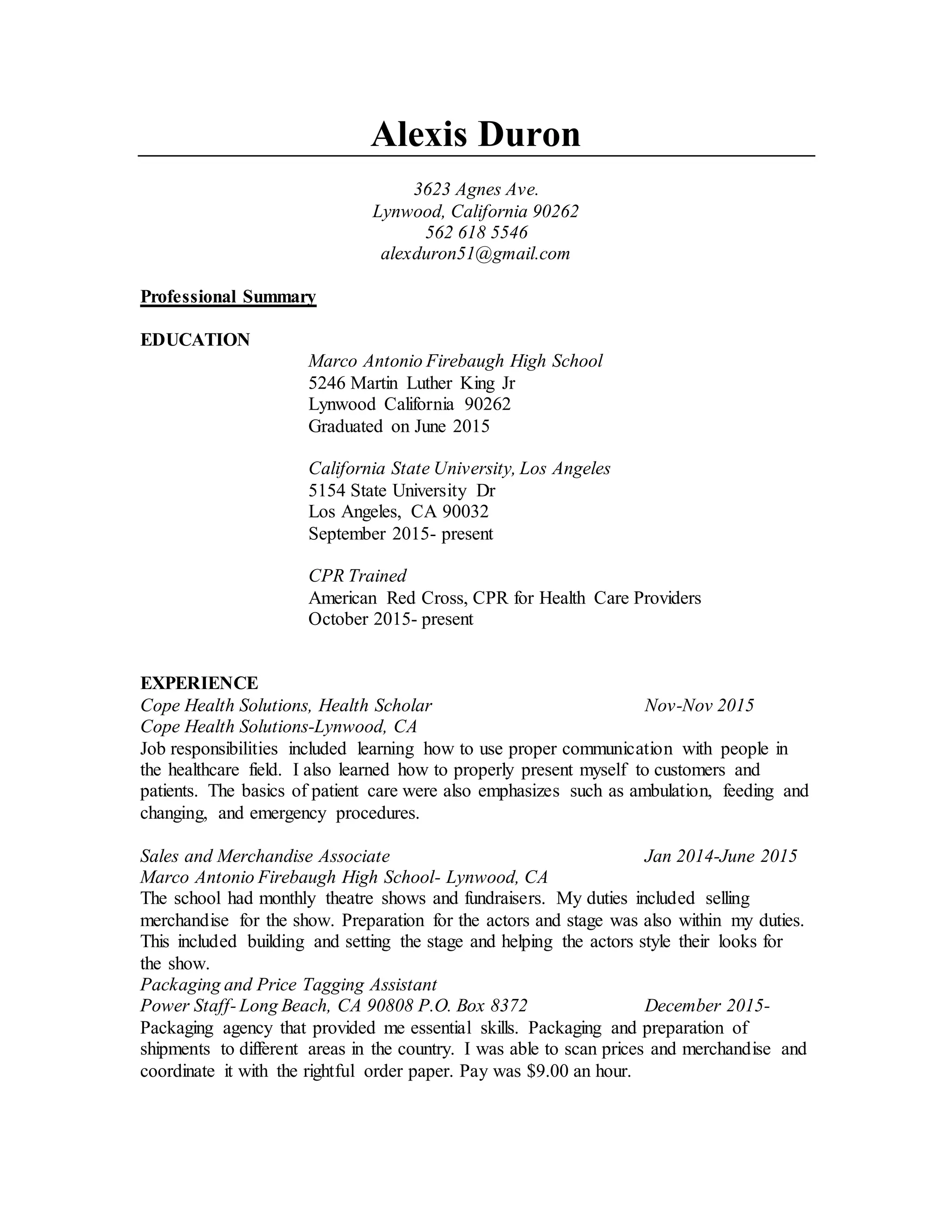 Updated Resume Alexis Duron | DOCX