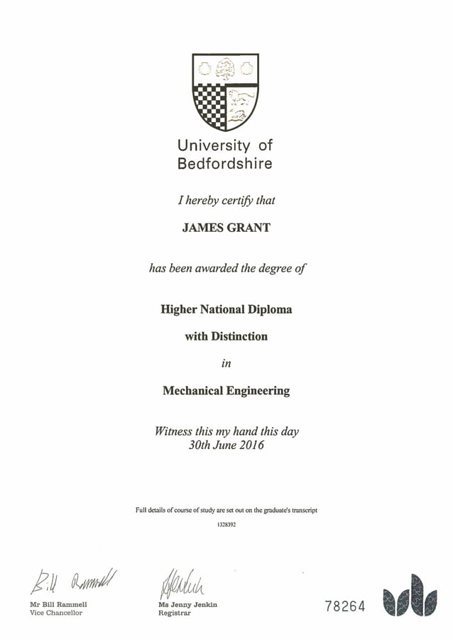 JaGr - HND Mechanical Engineering Certificate 2016 | PDF