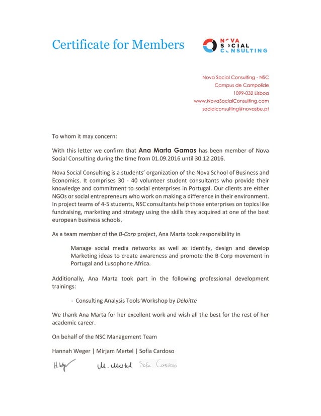 NSC_Certificate_Ana Marta Gamas | PDF