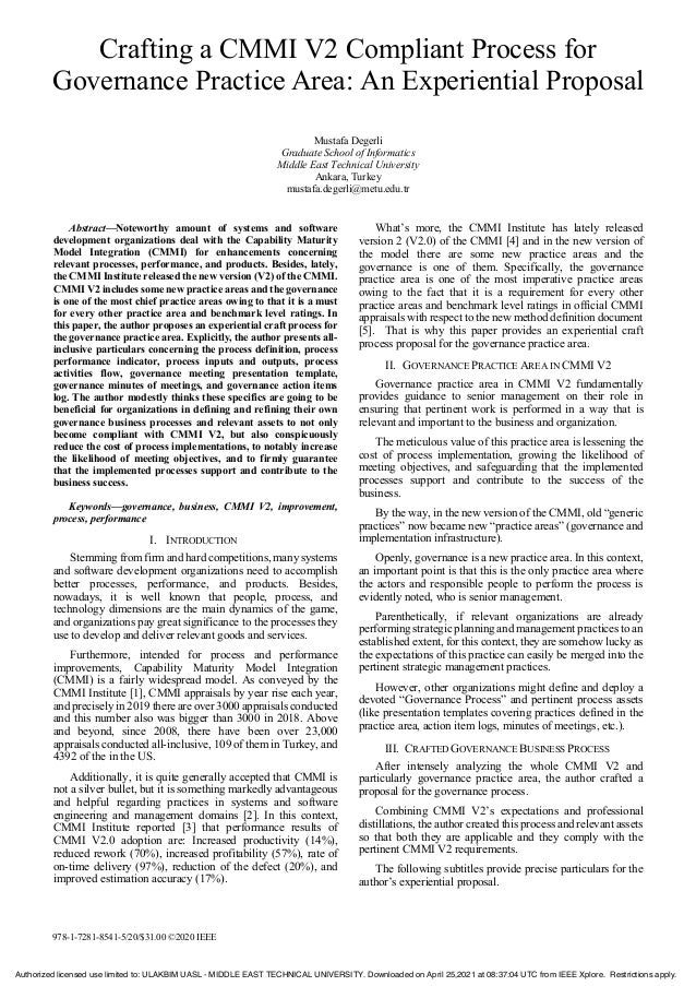 Crafting a CMMI V2 Compliant Process for Governance Practice Area: An ...