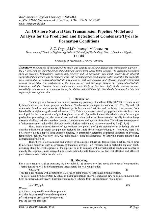 An Offshore Natural Gas Transmission Pipeline Model and Analysis for the Prediction and ...
