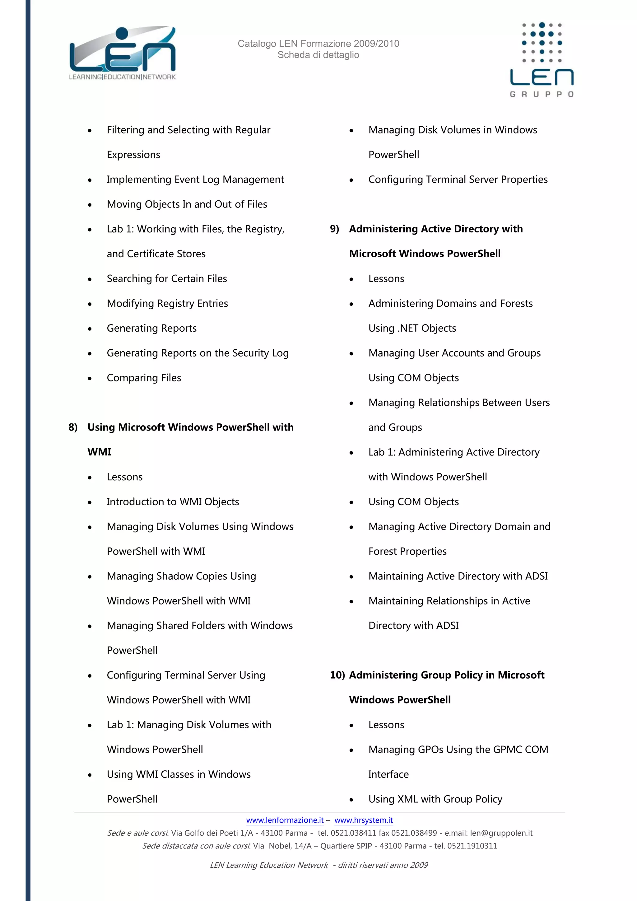 Automating administration with windows power shell - Scheda corso LEN | PDF Automating administration with windows power shell - Scheda corso LEN | PDF