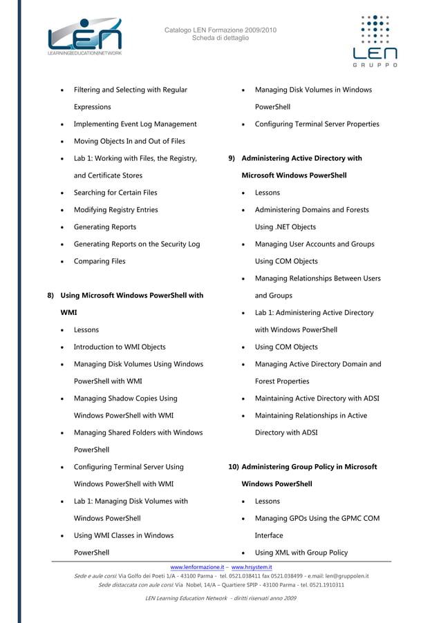 Automating Administration With Windows Power Shell Scheda Corso Len Pdf