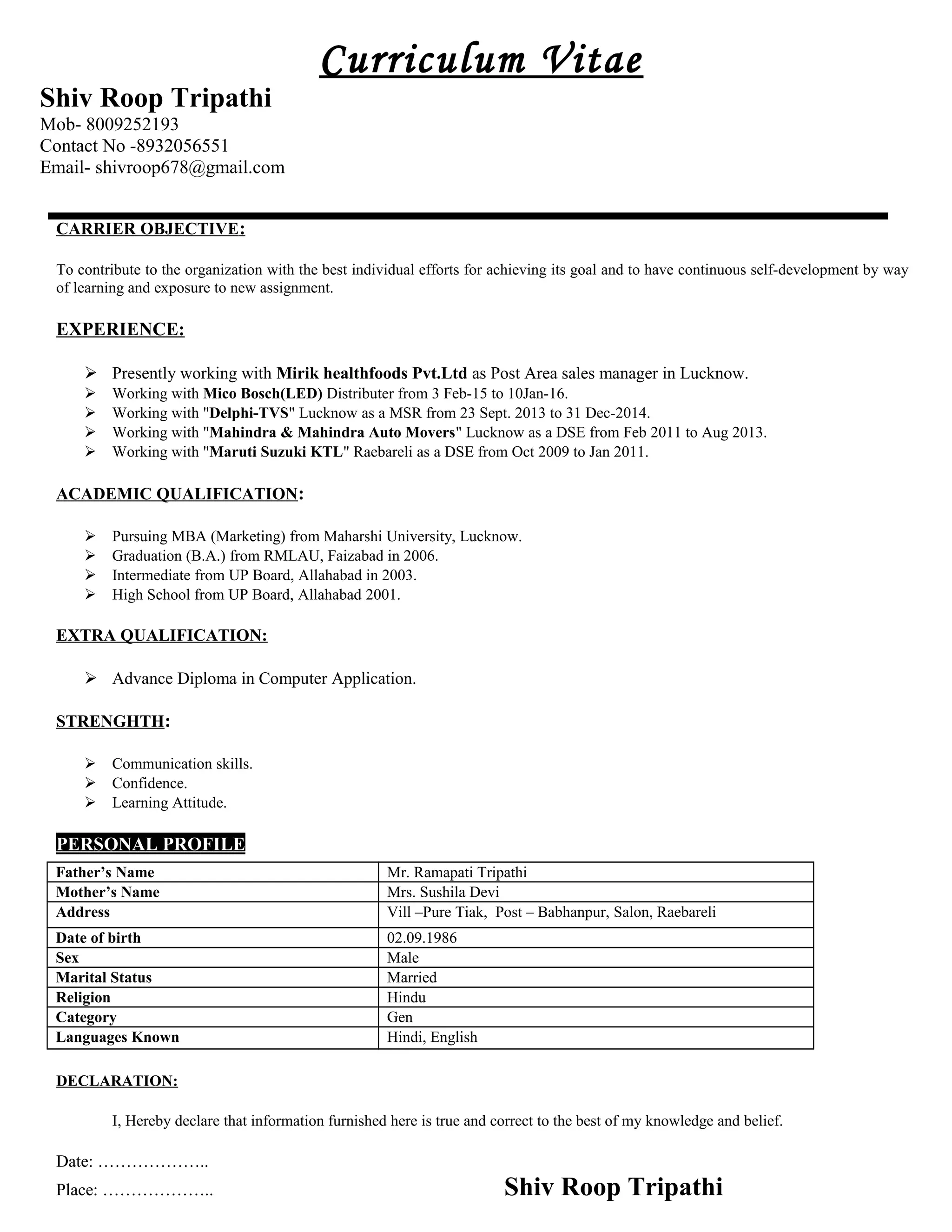 Shiv Roop Tripathi update cv16 | PDF