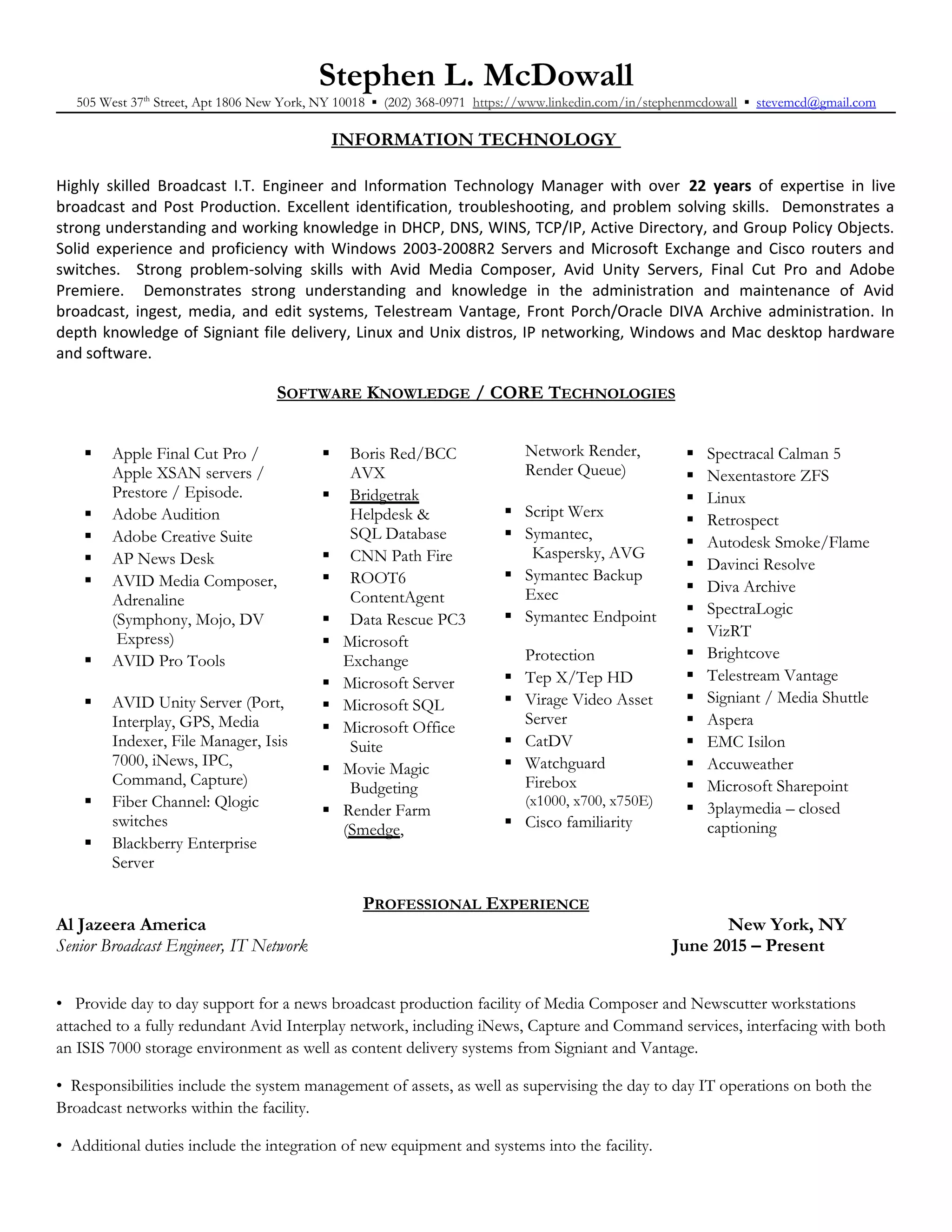 Steve McDowall RESUME July2016 | DOC