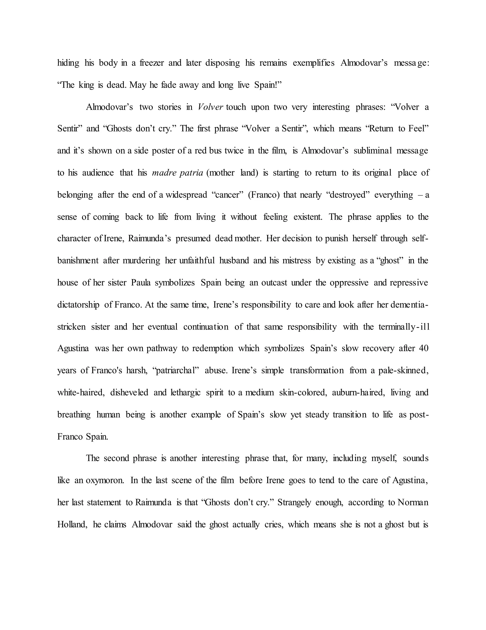 Volver An Analysis | DOCX