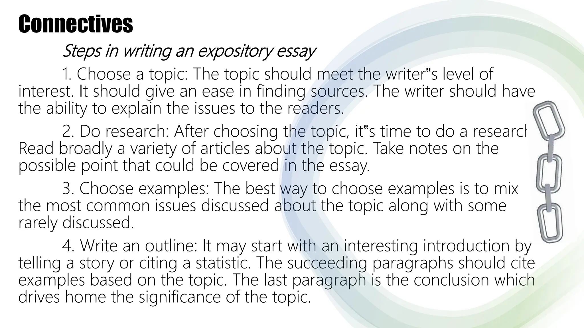 English 10- Quarter 2: Types of Expository Writing and Connectives and ...