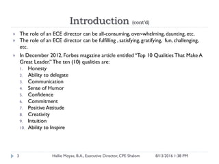 The Tasks and Profile of an ECE Administrator | PDF