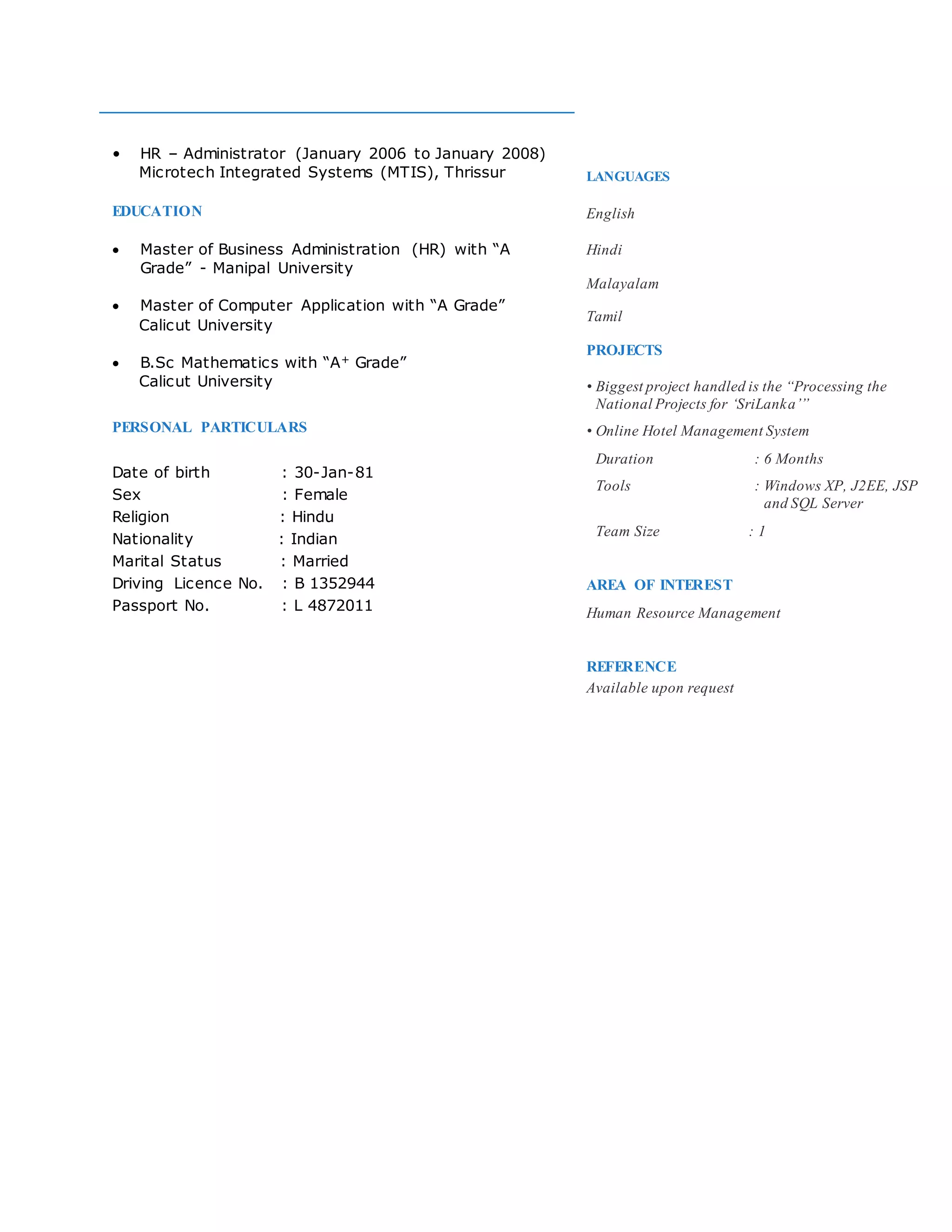 HR -Admin Professional-Janitha T S | DOCX