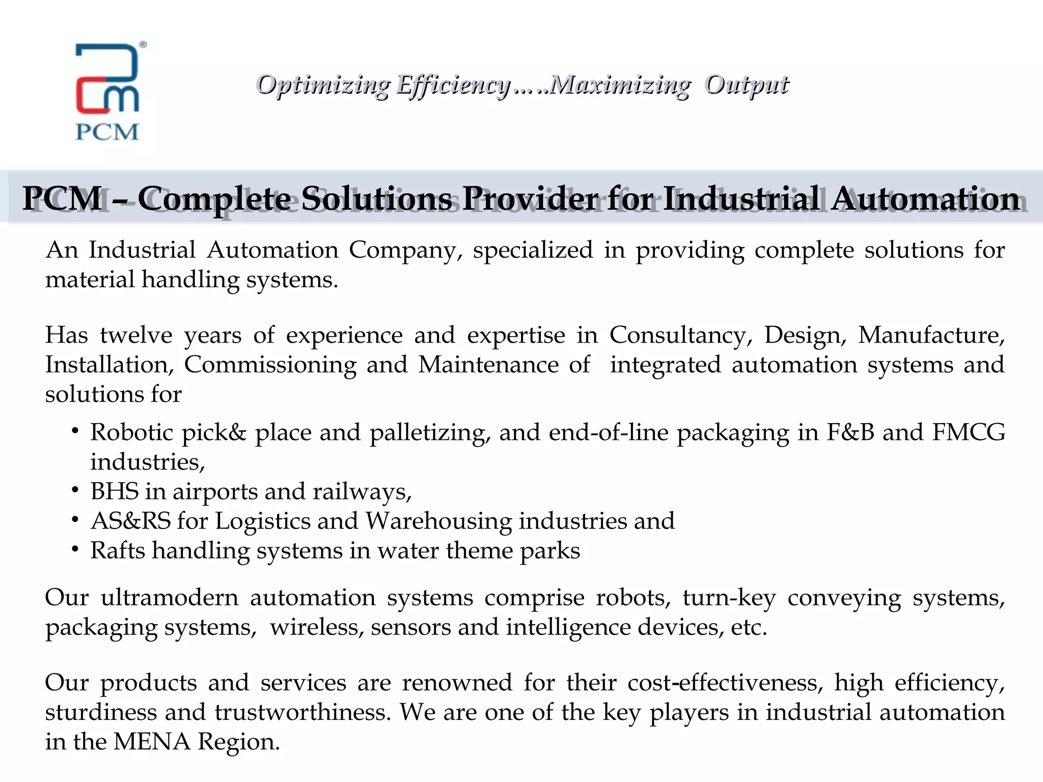 PCM - Your Industrial Automation Partner | PPS