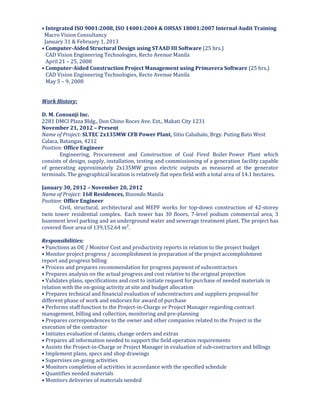 Mirasol Resume 10-14-14 | PDF | Civil Engineering Industry | Industries