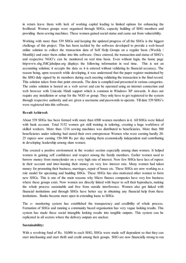 BP- Monitoring System of SHG-Jabalpur | PDF