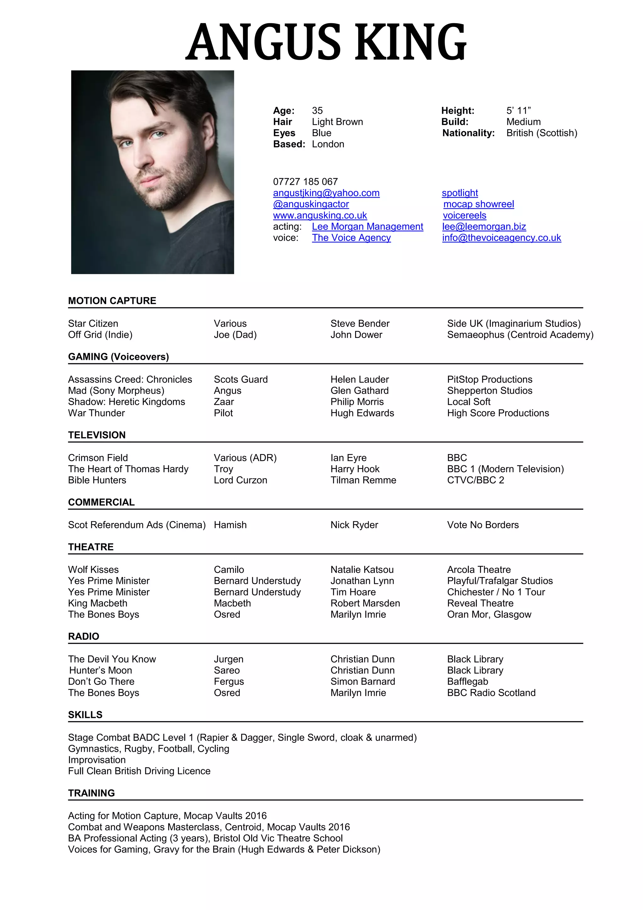 ANGUS KING CV - Mocap | PDF