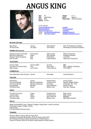 ANGUS KING CV - Mocap | PDF