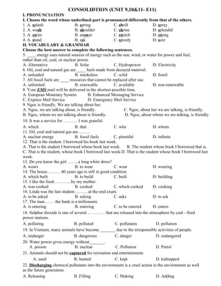 E11unit 9 10 11 revision | DOC | Chemistry | Science