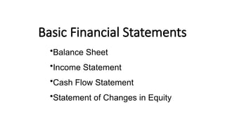 Basic financial statements in entrepreneurship business lectures | PPTX