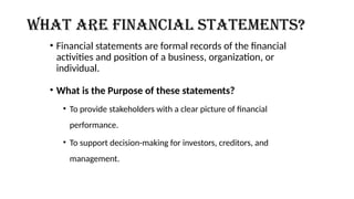 Basic financial statements in entrepreneurship business lectures | PPTX