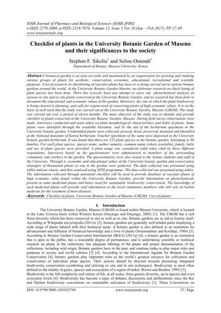 Checklist of plants in the University Botanic Garden of Maseno and ...