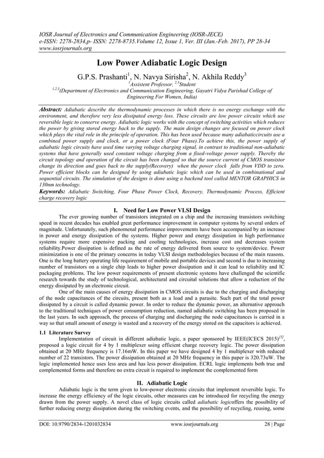Low Power Adiabatic Logic Design | PDF