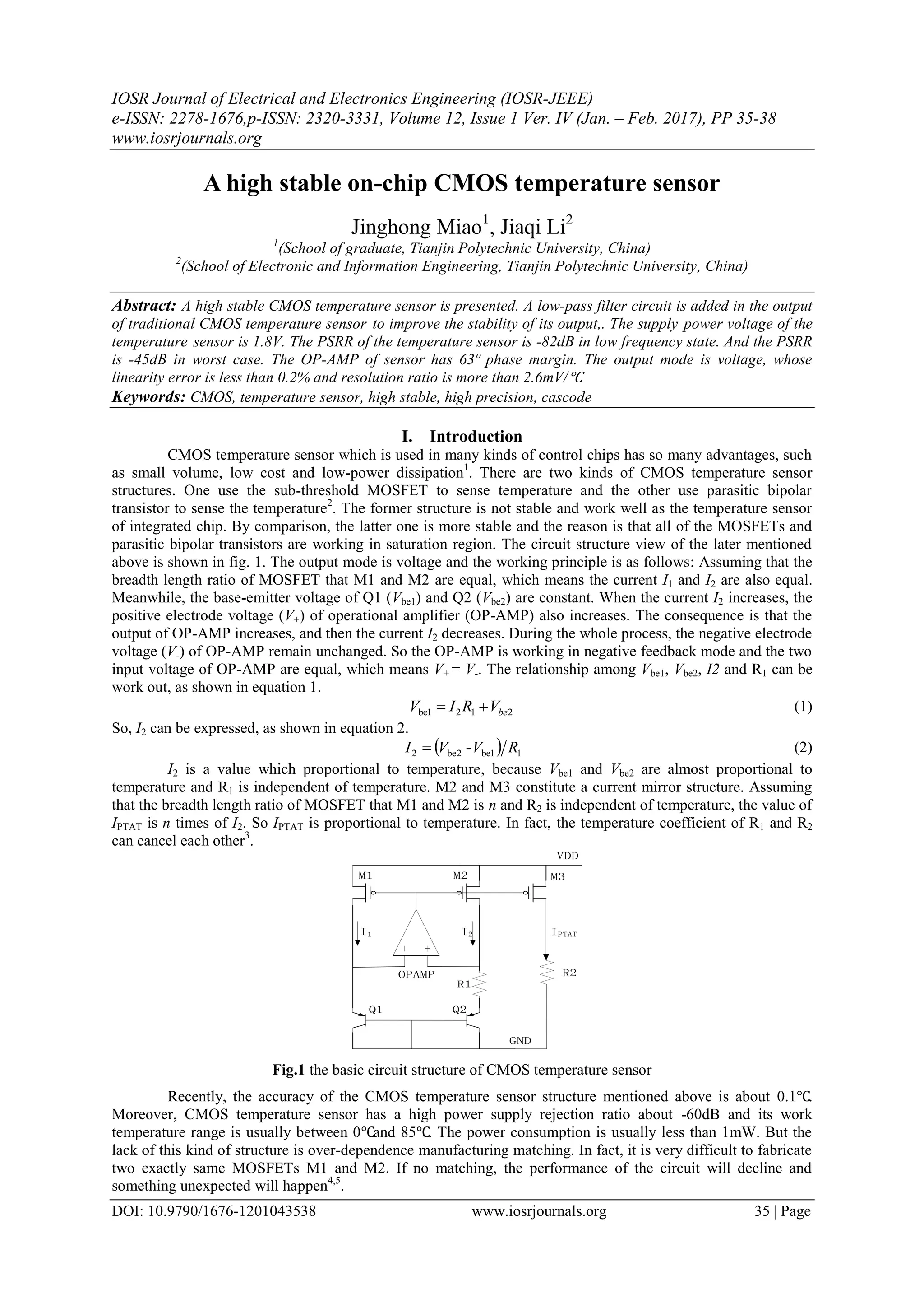 A high stable on-chip CMOS temperature sensor | PDF