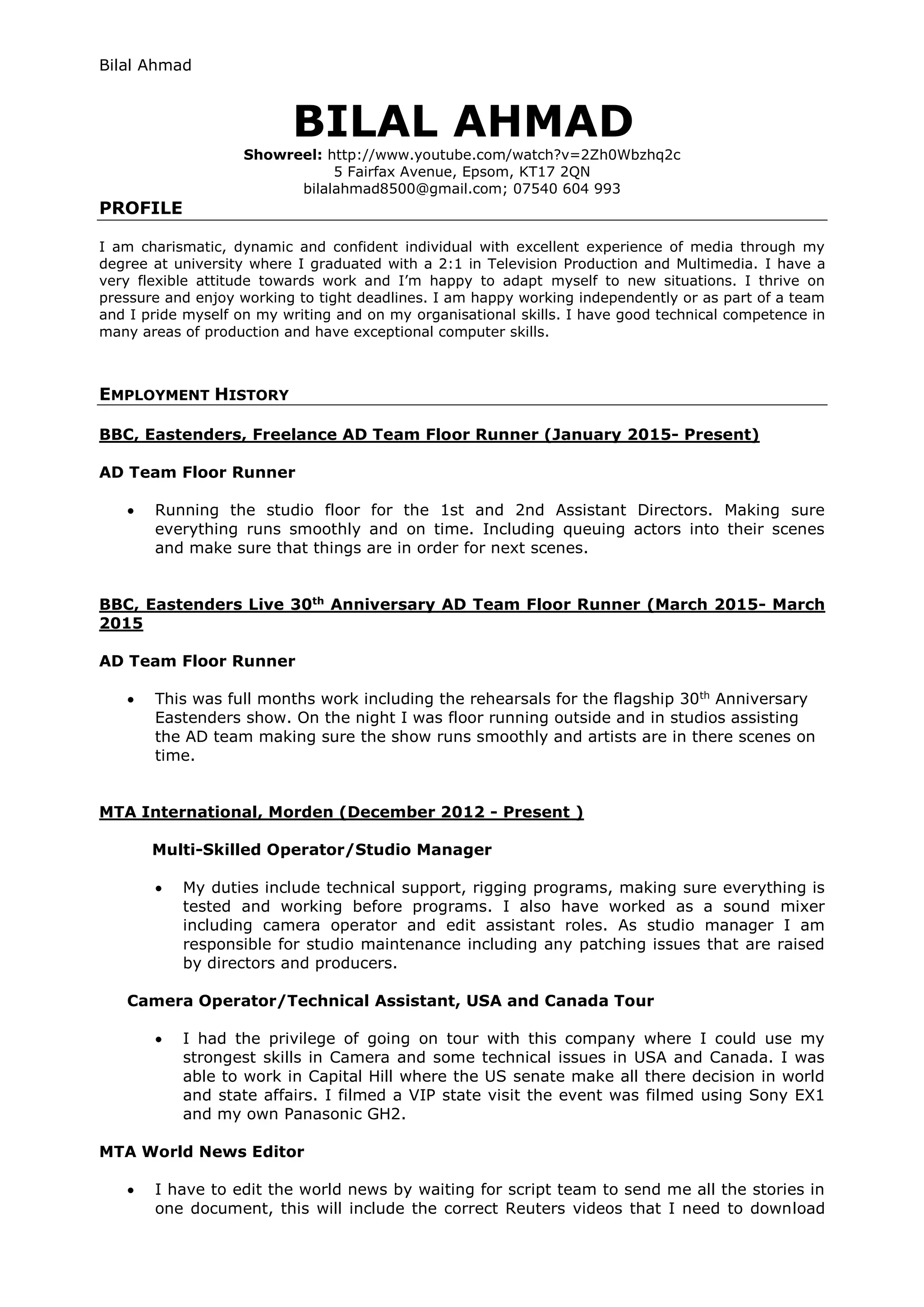 BILAL AHMAD CV 2015 | PDF | Cameras and Camcorders | Consumer Electronics