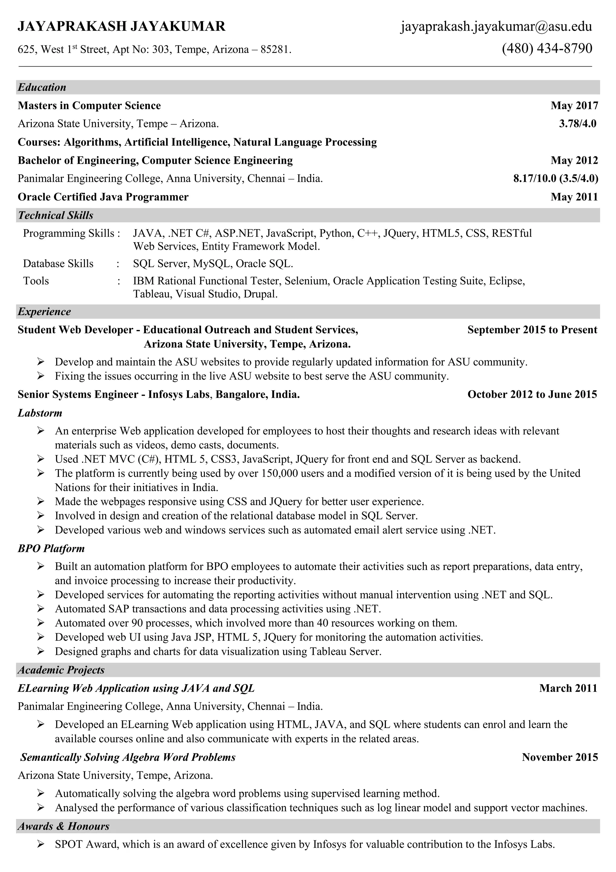 Resume _Jayaprakash | PDF | Web Development | Internet