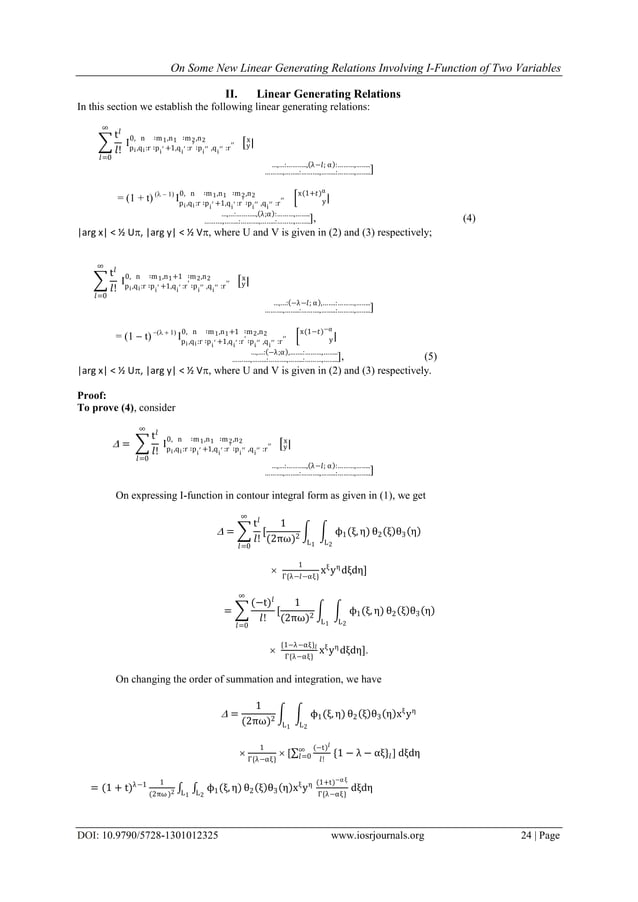 On Some New Linear Generating Relations Involving I Function Of Two Variables