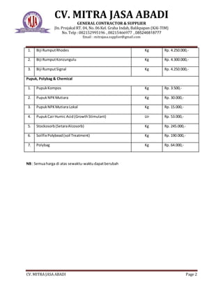 Penawaran Harga Bibit April 2015 | PDF
