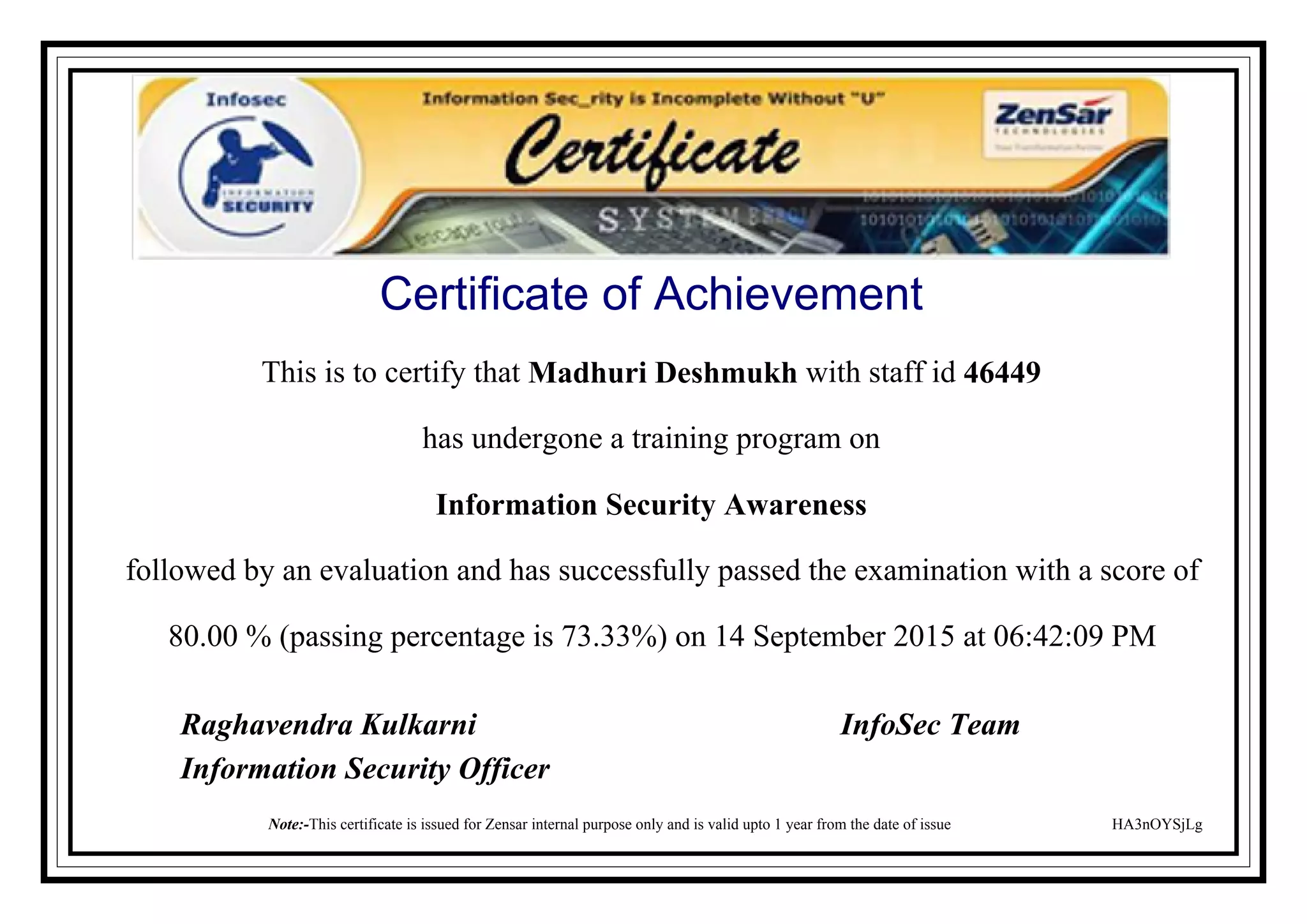 Information Security awareness - certificate | PDF