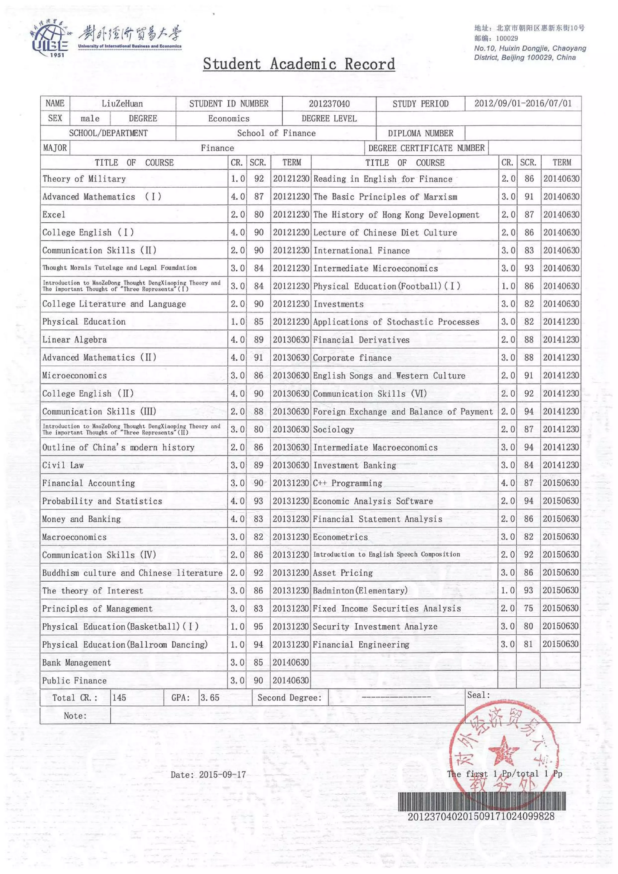 Transcript and Evaluation report-Zehuan Liu | PDF
