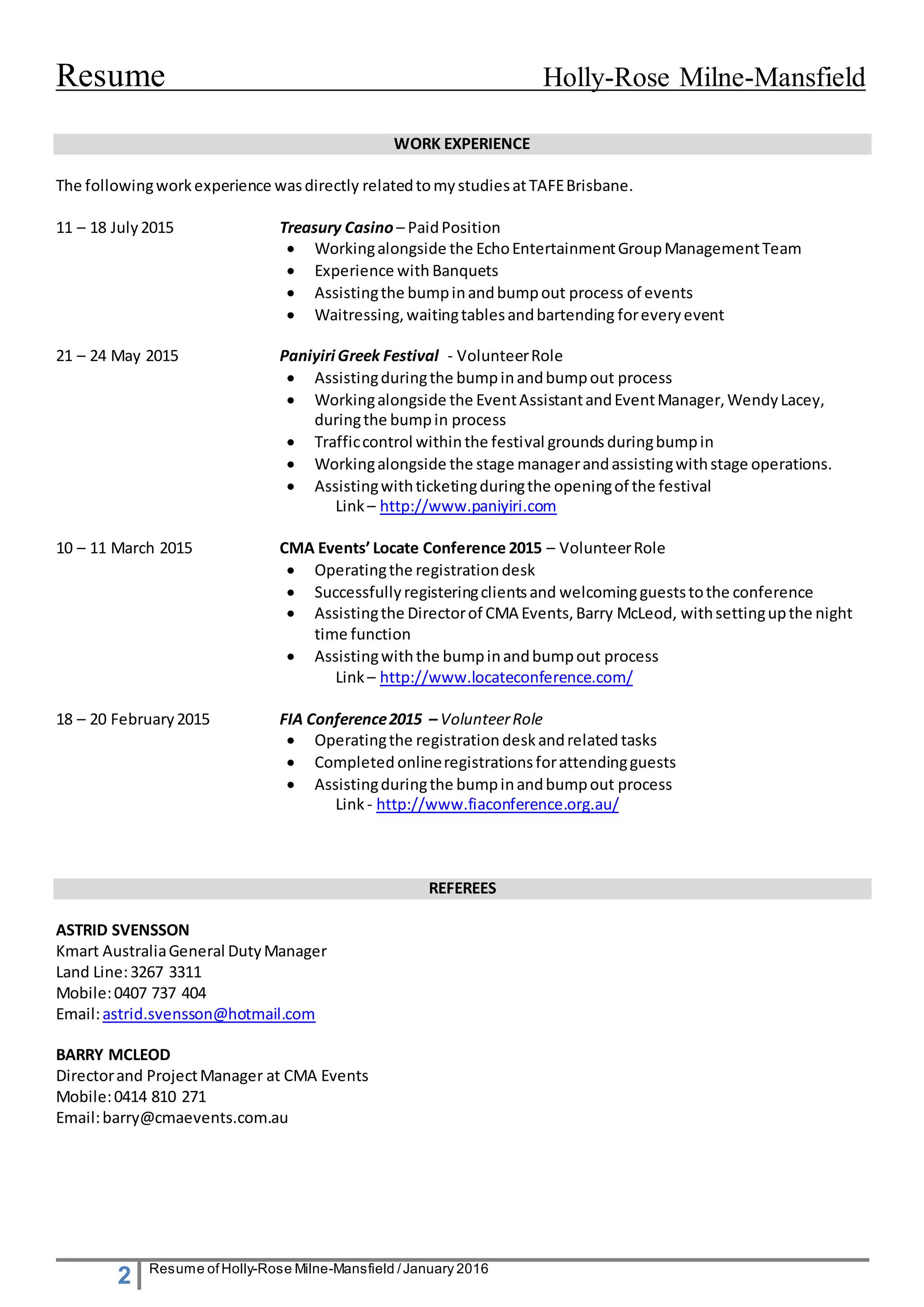 Resume of Holly-Rose Milne-Mansfield | DOCX