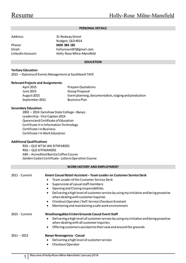 Resume of Holly-Rose Milne-Mansfield | DOCX