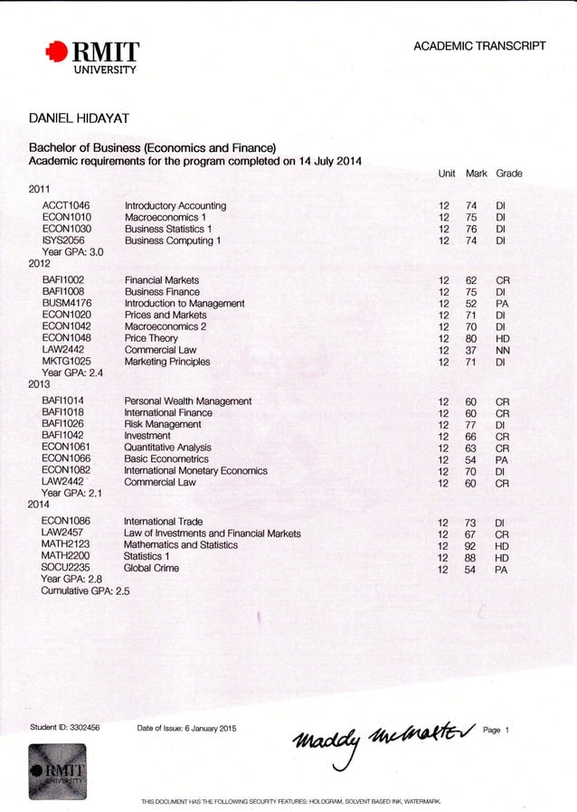Academic Transcript | PDF | Business | Business and Finance