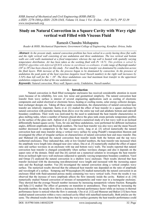 Study on Natural Convection in a Square Cavity with Wavy right vertical wall Filled with Viscous ...