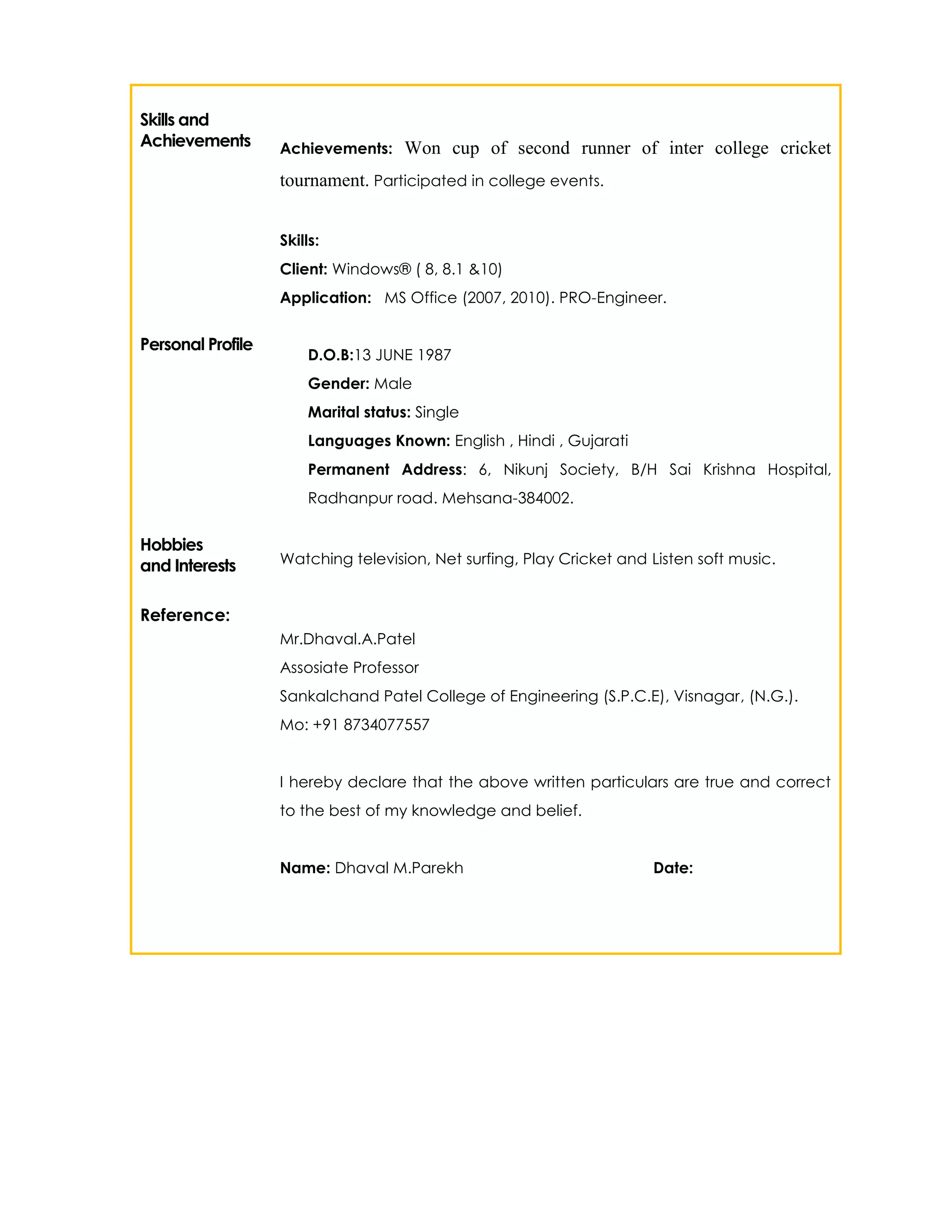 Resume 2016 Dhaval | PDF