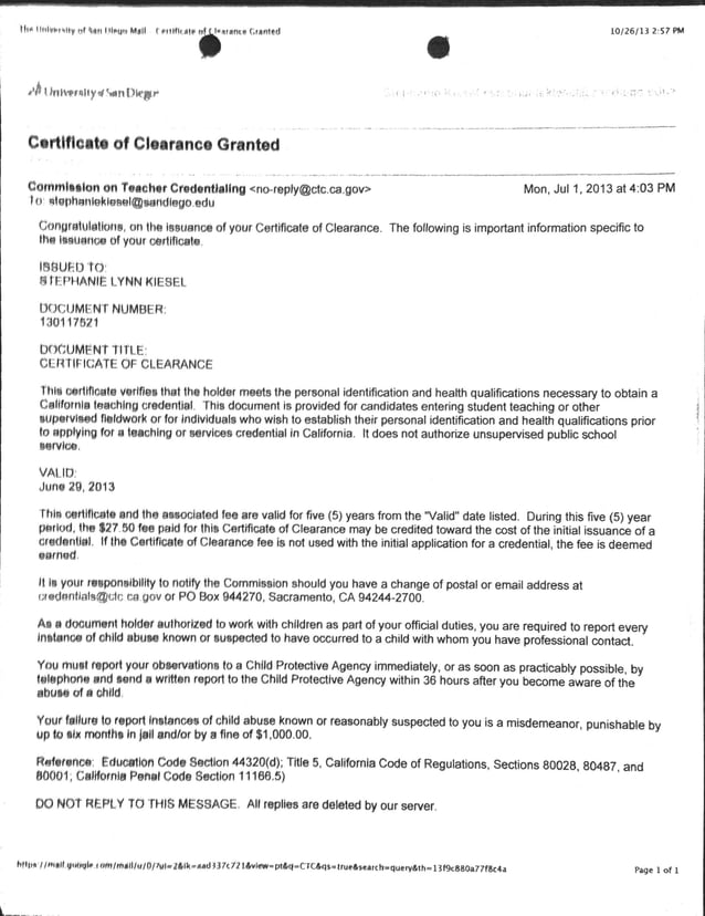 Certificate of Clearance | PDF