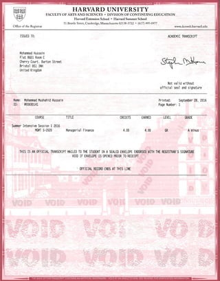 Harvard University Transcript - | PDF