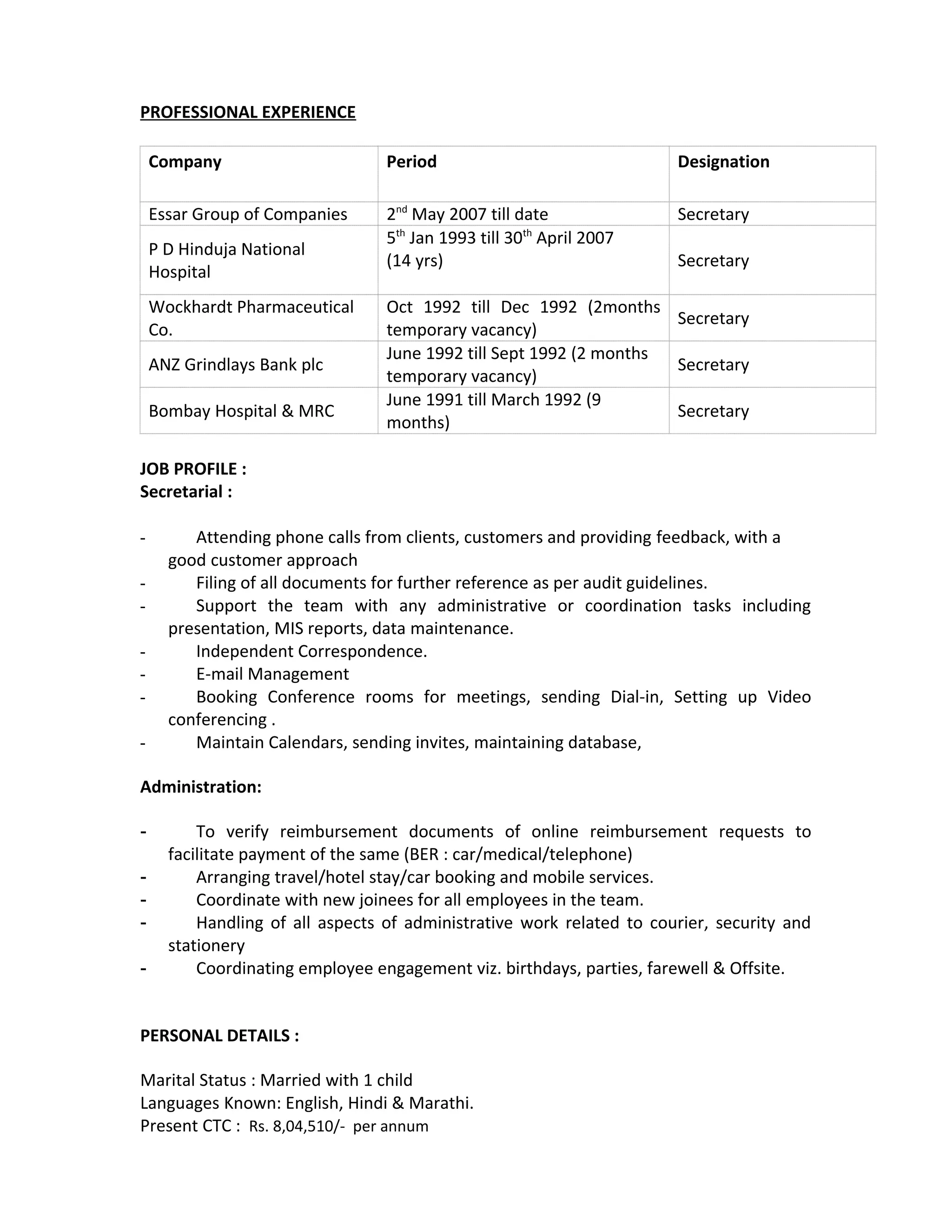 CV - Gloria Dsouza 2016 | DOC | Business Administration | Business