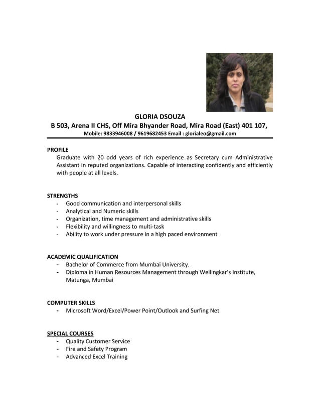 CV - Gloria Dsouza 2016 | DOC | Business Administration | Business
