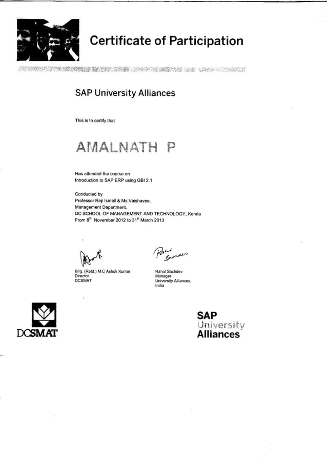 SAP Certificate