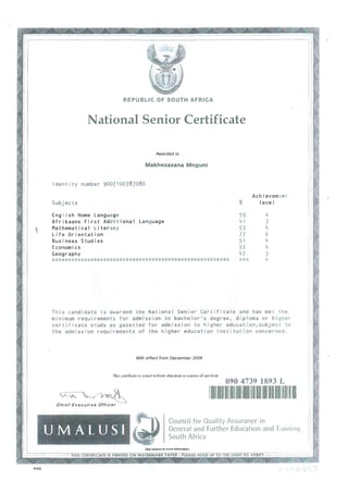Matric Certificate | PDF